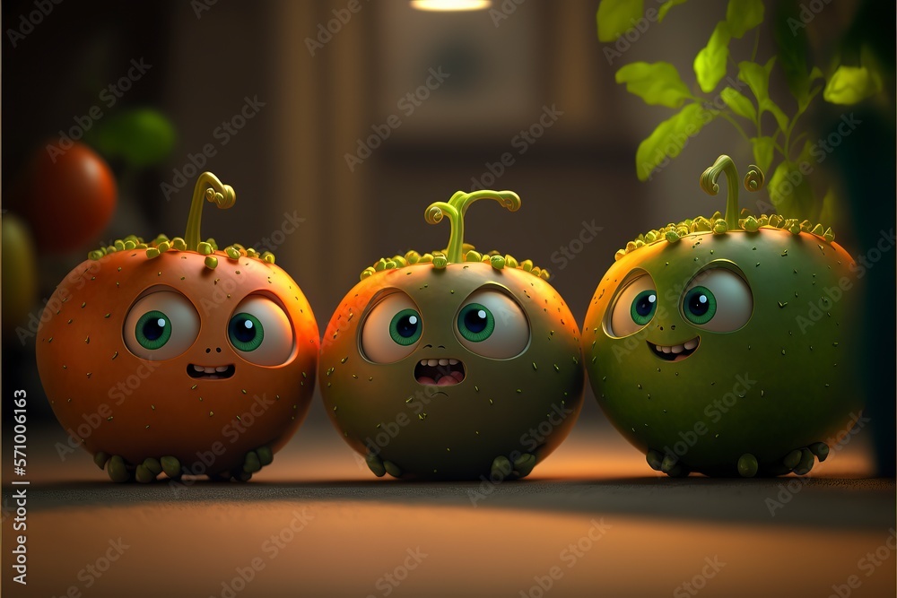 Very funny and cute fruits and vegetables characters, Ready for Action ...