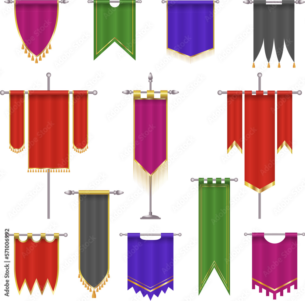Flags. Fantasy banners medieval war badges trophy logo interfaces ...