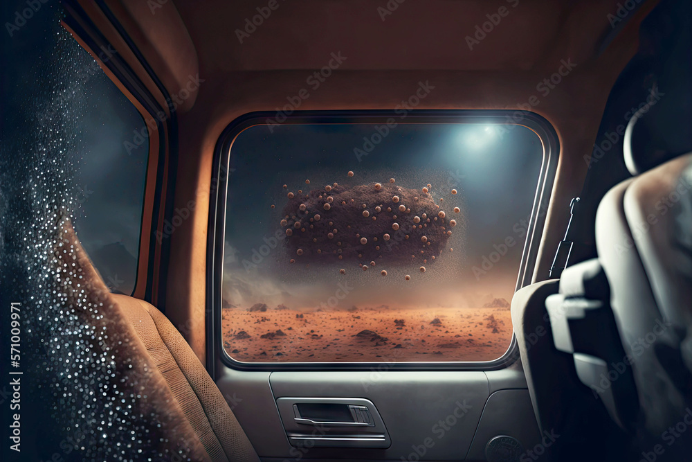 dust particles and germs floating in air of car bacteria in the cabin ...