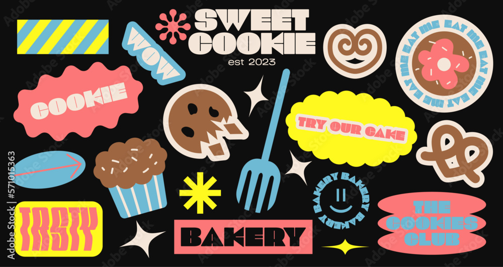 Collection of various patches, labels, tags, stickers, bakery, coffee ...