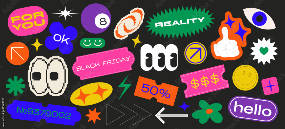 Collection of various patches, labels, tags, stickers, stamps. thanks ...