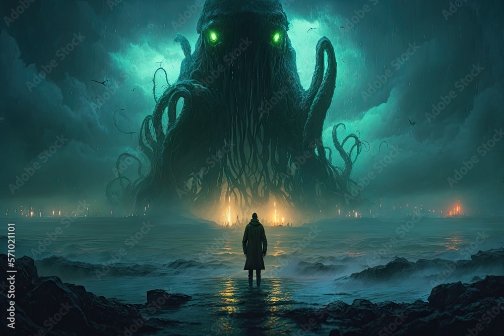 Cthulhu awakens, Scale, Fog, Wet, Water, Lovecraft, dramatic atmosphere ...