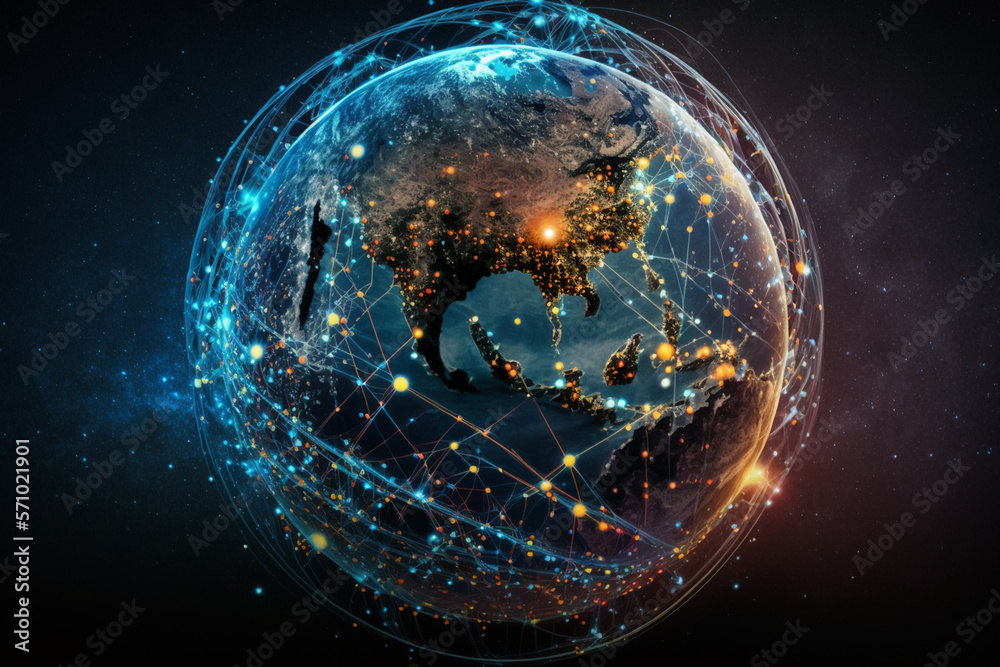 Global telecommunication network around the World with connections ...