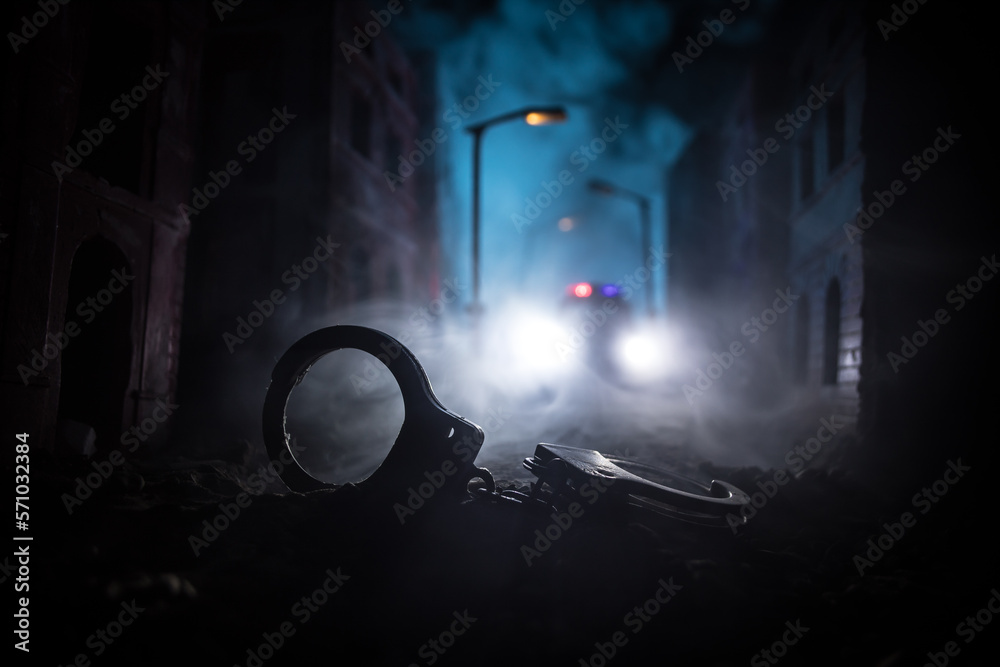Police raid at night and you are under arrest concept. Silhouette of ...