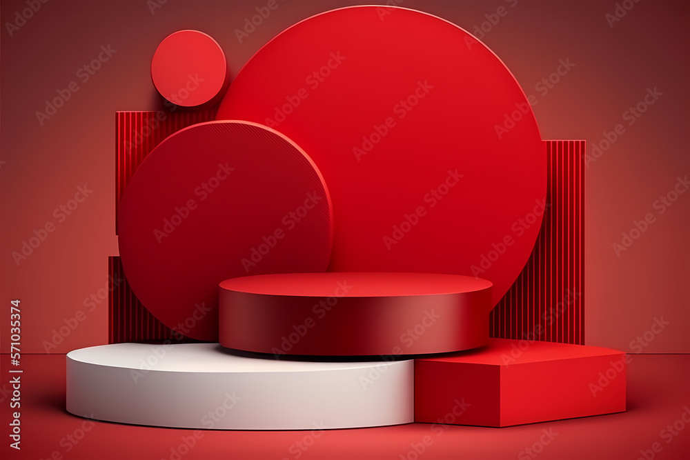 Red podium background product stage display on 3d geometric platform ...