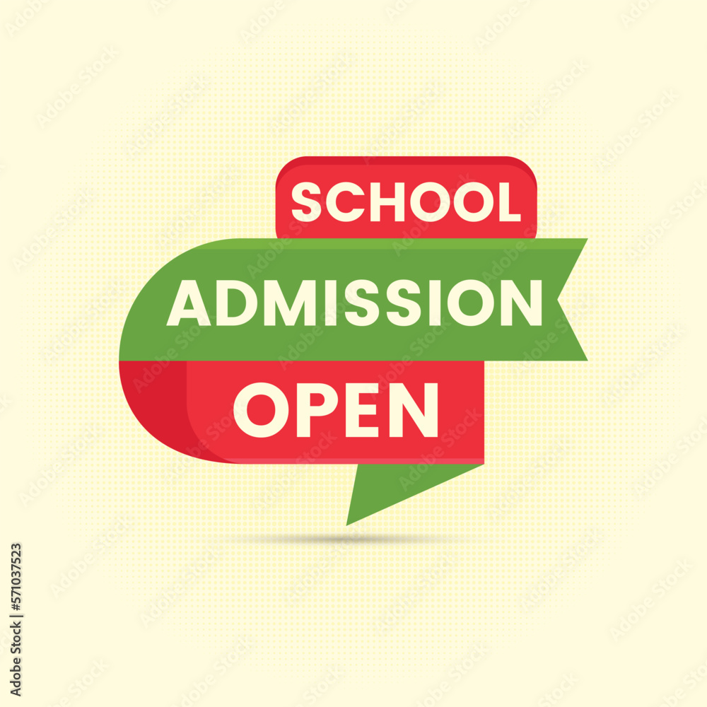 red green school admission open banner sticker label for social media ...