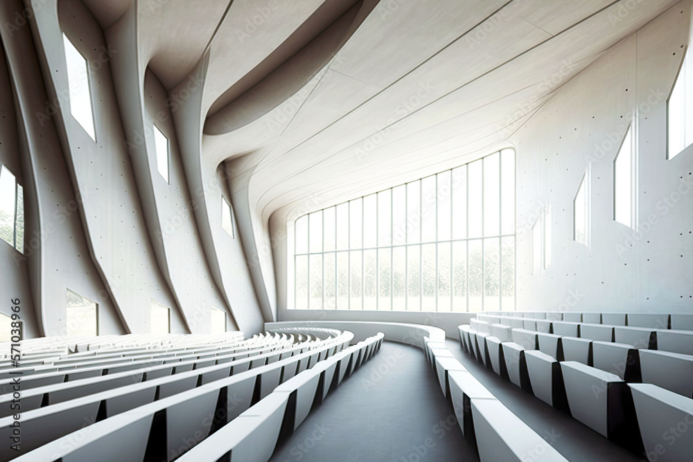 luminous lecture hall in futuristic university building with long ...