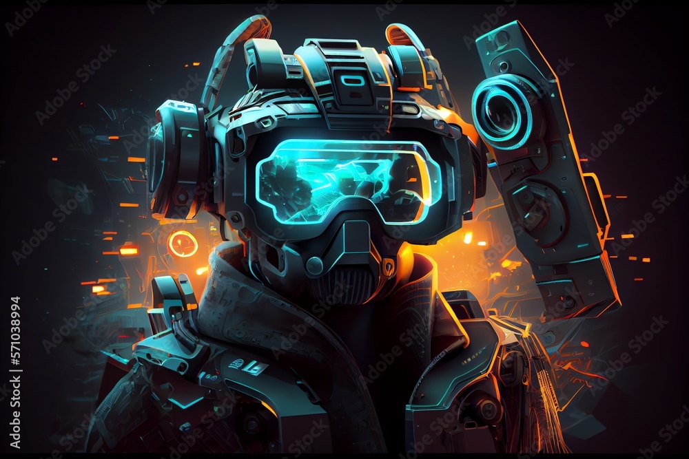 metaverse vr world simulation gaming cyberpunk style, digital robot ai ...