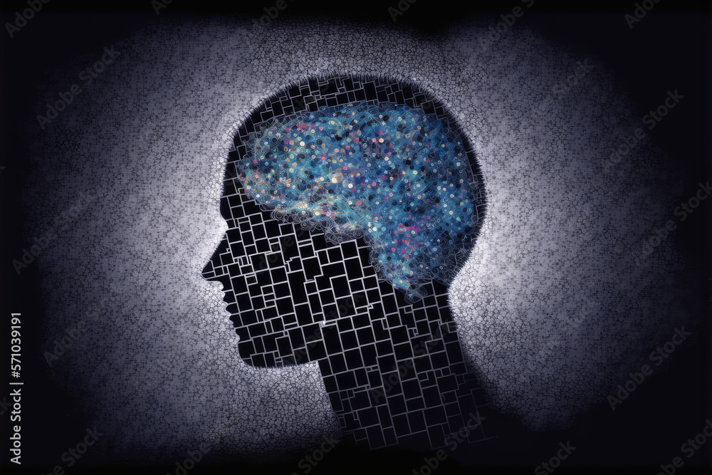 Genius human head with AI brain artificial intelligence virtual ...