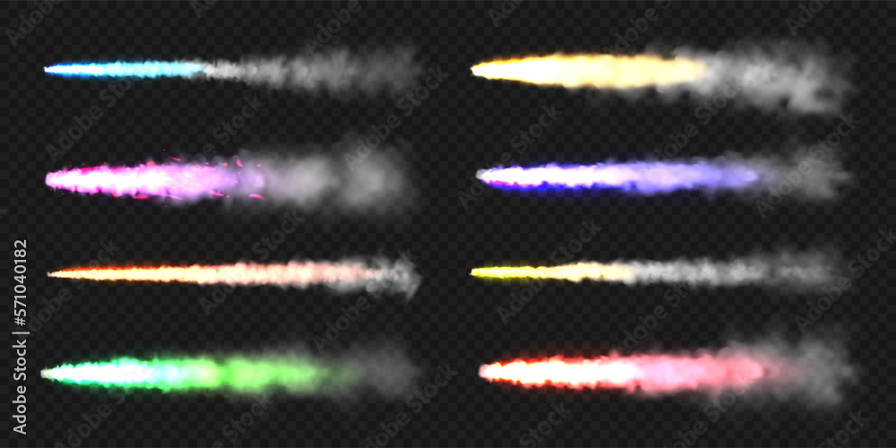 Stockvector Realistic colorful space rocket trails. Festive fireworks ...