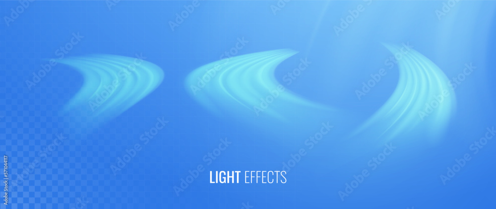 Air flow set of vector elements. Abstract light effect blowing from an ...