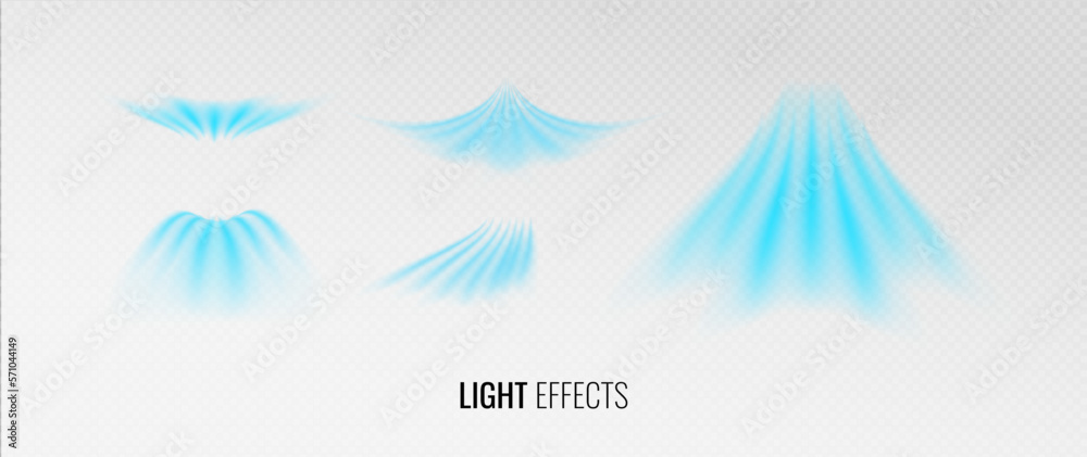 Air flow set of vector elements on a white background. Abstract light effect blowing from an air ...