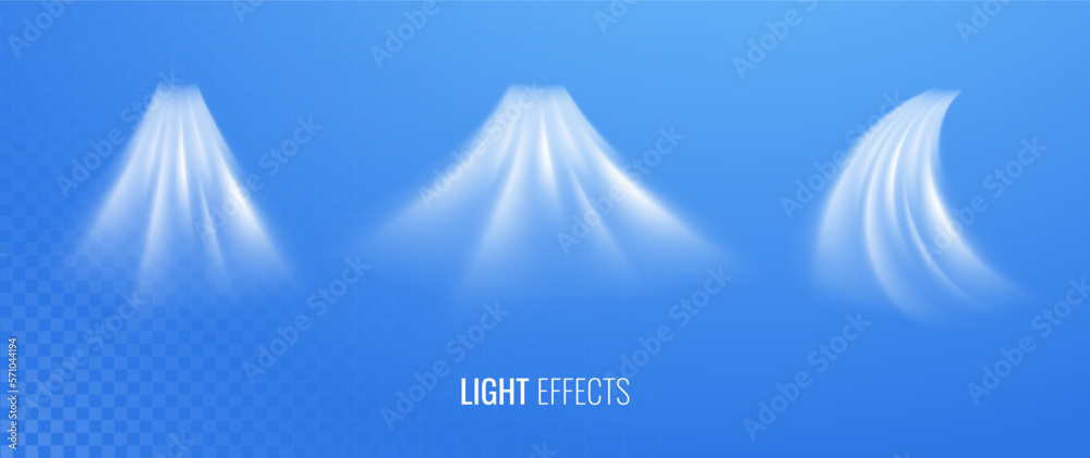 Air flow and water drop set of vector elements. Abstract light effect ...