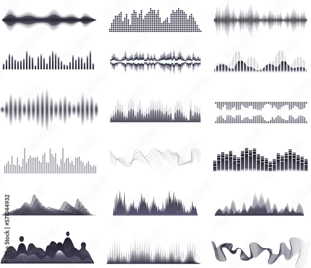 Sonic lines. Voice recordings soundwave or music spectrum waves, sound ...