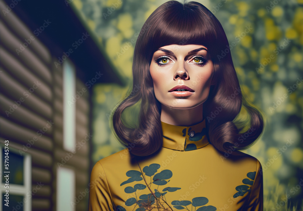 Fotografía editorial modelo ropa escenario estilismo años 60s, creado ...