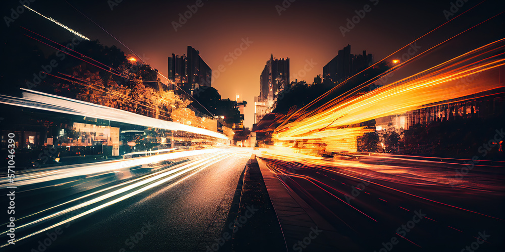 Abstract Night Time Urban Chaos: Motion Blur of City Traffic in Central ...