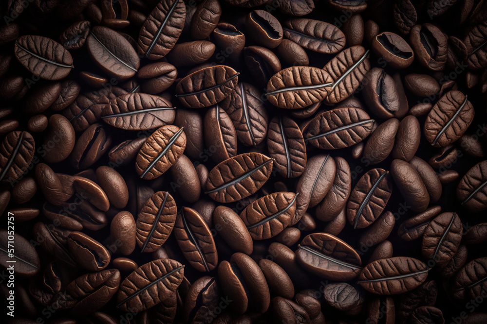 Coffee beans background. Ai Generated whole coffee grains pattern on dark theme. The best coffee ...
