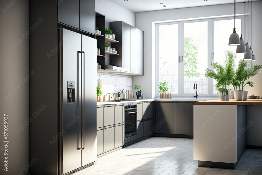 Bright modern contemporary design kitchen room interior for real estate ...
