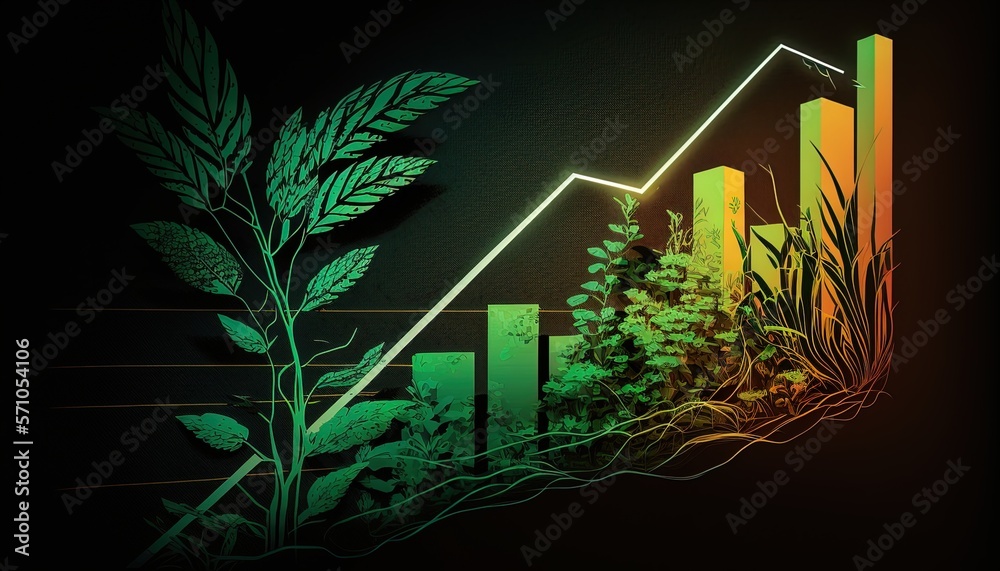 Green ESG SRI stock chart, growth curve, graph, uptrend, chart ...