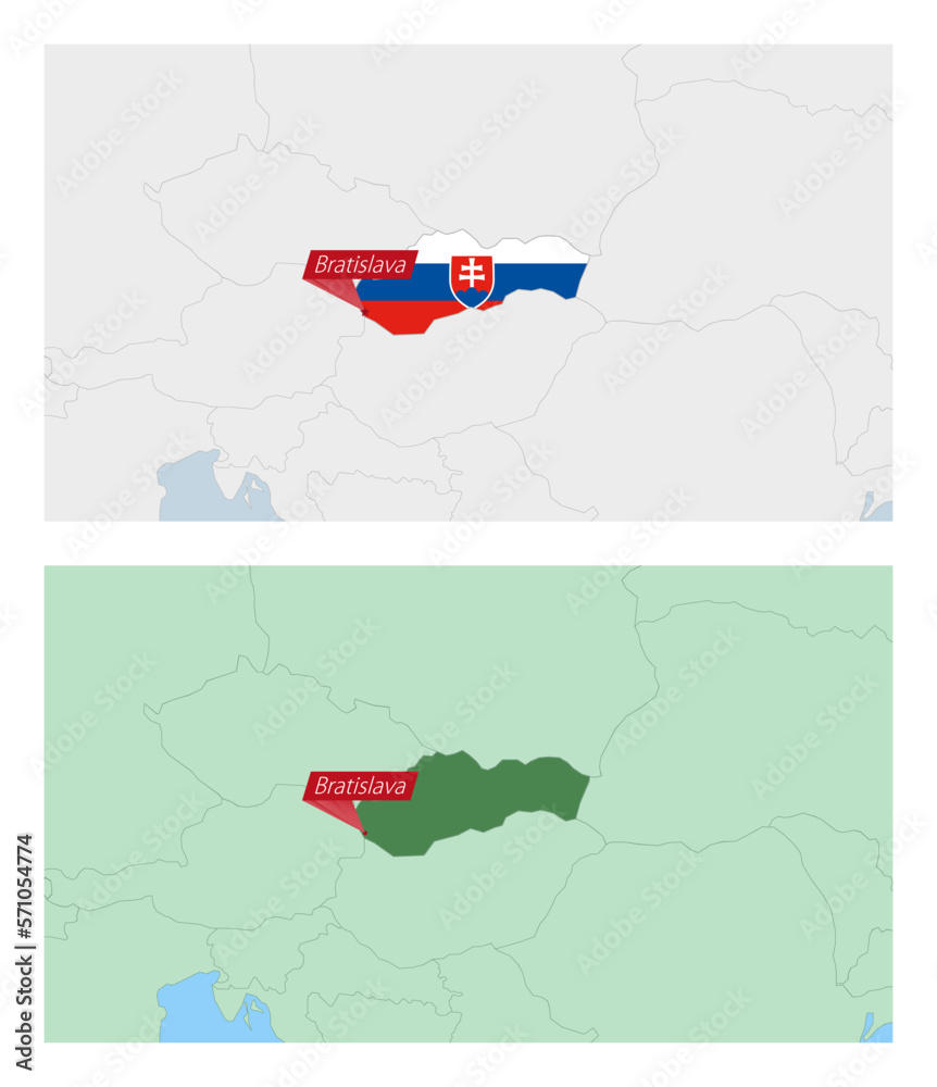 Slovakia map with pin of country capital. Two types of Slovakia map ...