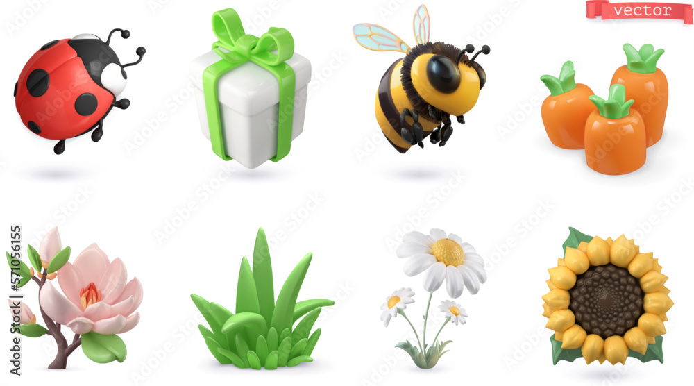 Spring 3d vector cartoon icon set Stock Vector | Adobe Stock