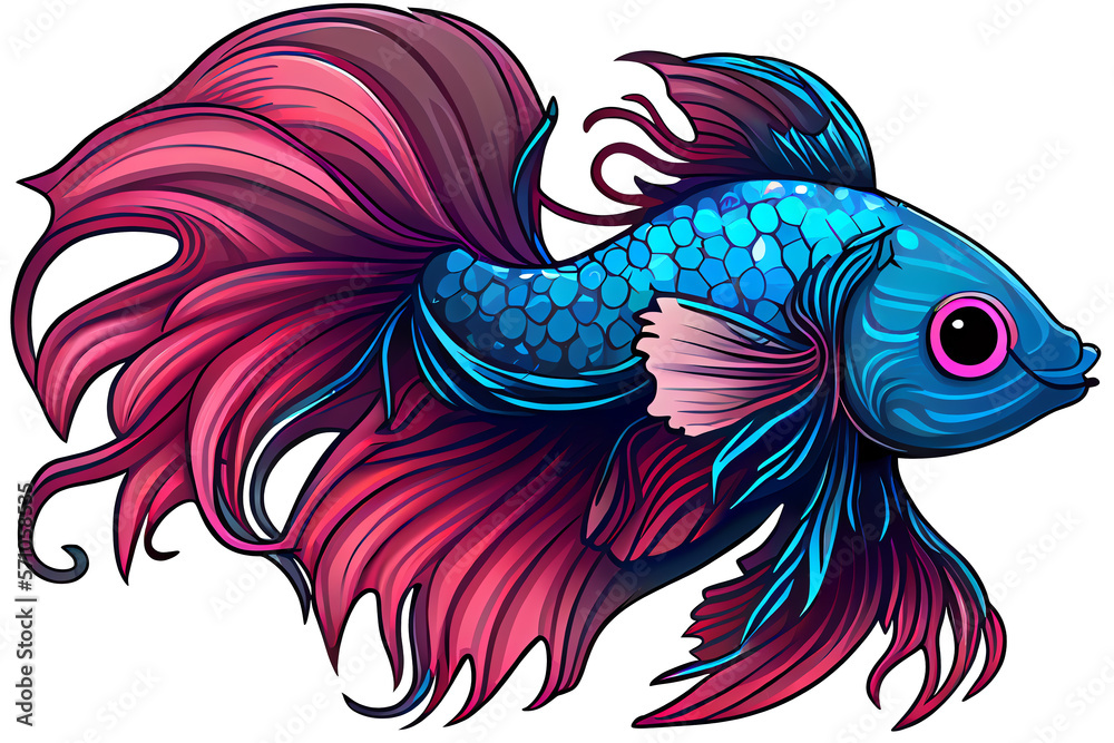 kawaii siamese fighting fish. Stylized Cute colorful tropical fish ...