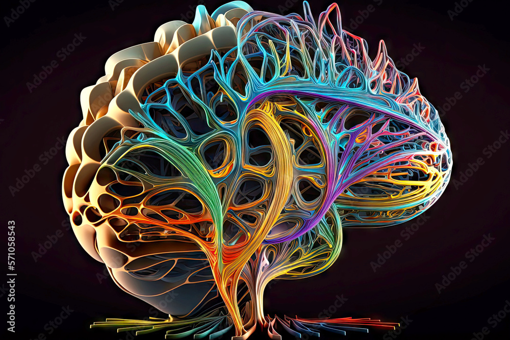 Structural Model Of Abstract Brain With Neural Networks Generative Ai Stock Illustration