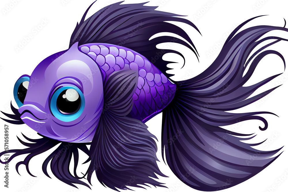 kawaii siamese fighting fish. Stylized Cute colorful tropical fish ...