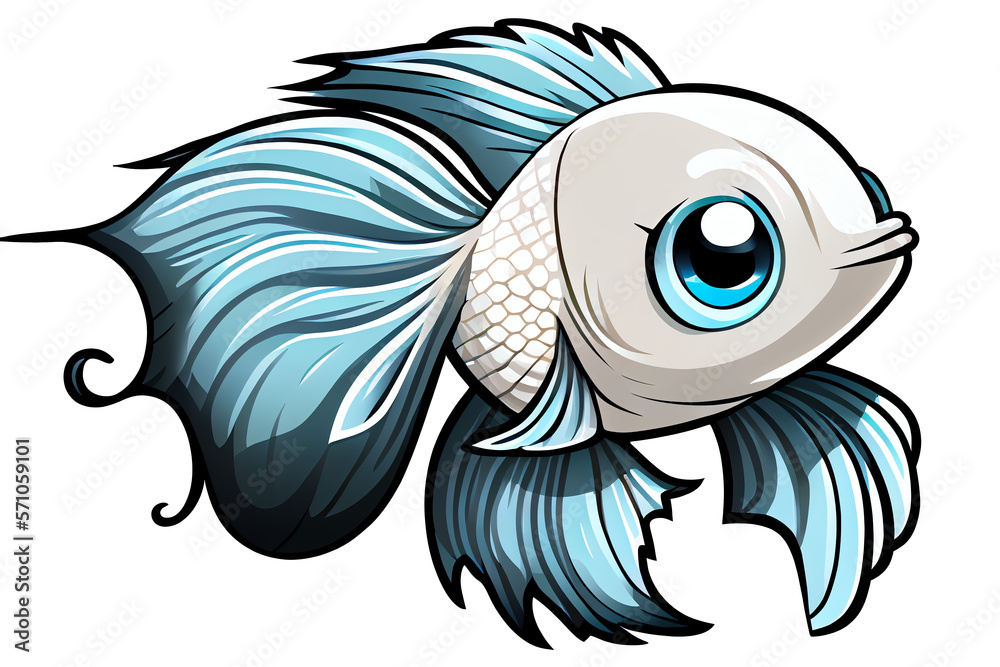 kawaii siamese fighting fish. Stylized Cute colorful tropical fish ...