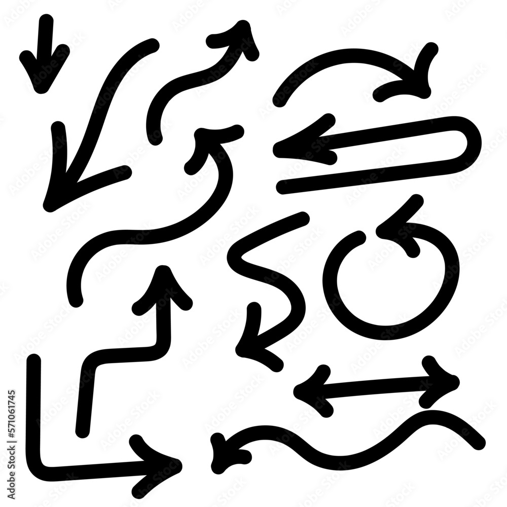 Doodle vector arrows and design elements. Hand drawn set of icons ...