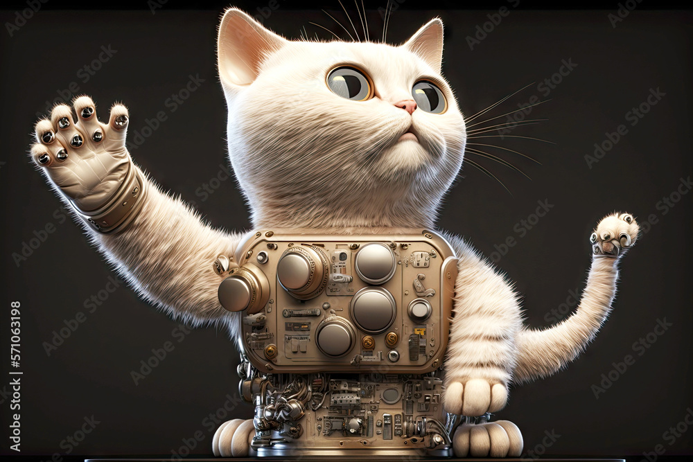 cat robot on stand raising paw and blinking its eyes, generative ai ...