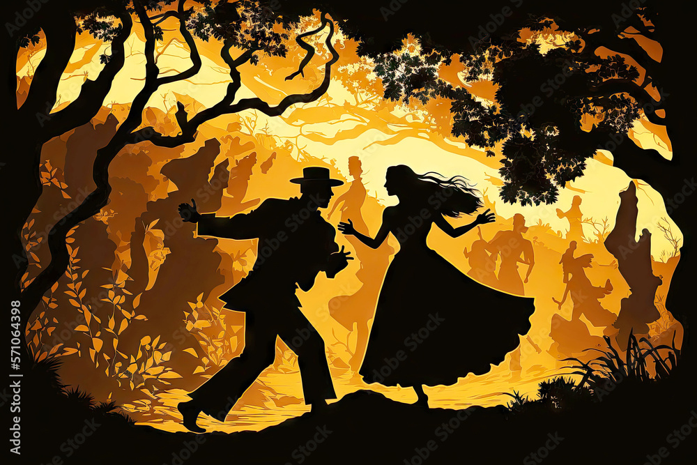 dance of two tango dancers couple silhouette in nature, generative ai ...