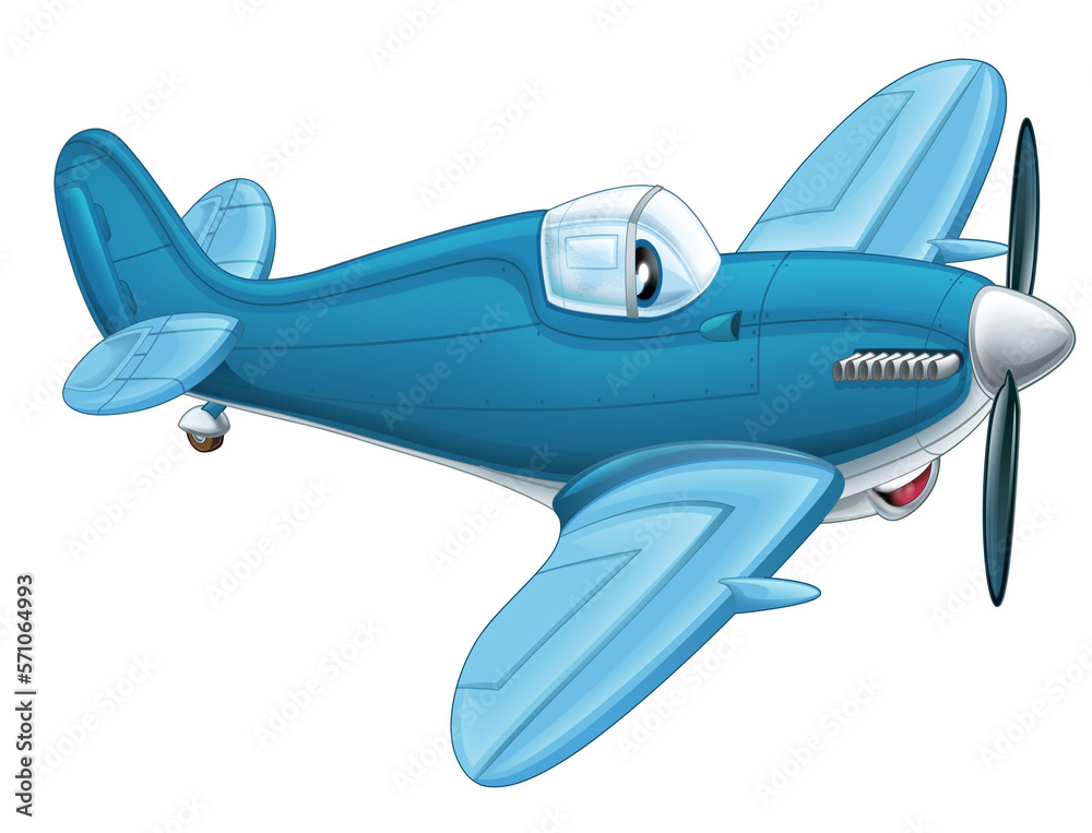 cartoon happy traditional plane with propeller smiling and flying ...