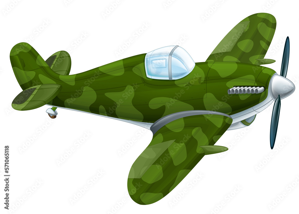 cartoon traditional military plane with propeller flying illustration ...