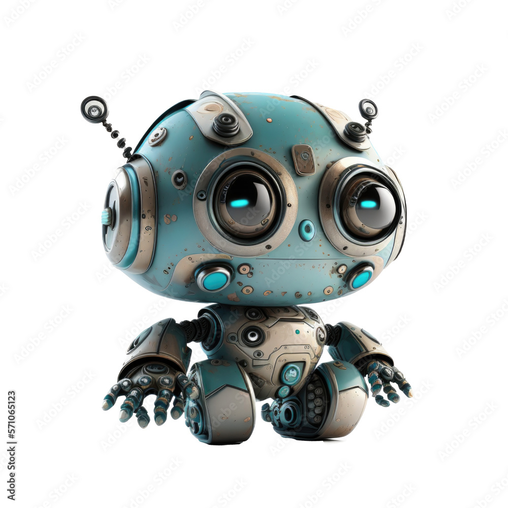 Cute Little Blue, Teal, Green, Silver, and Black Robot Assistant Chat ...