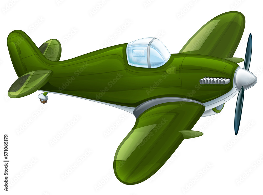 cartoon traditional military plane with propeller flying illustration ...