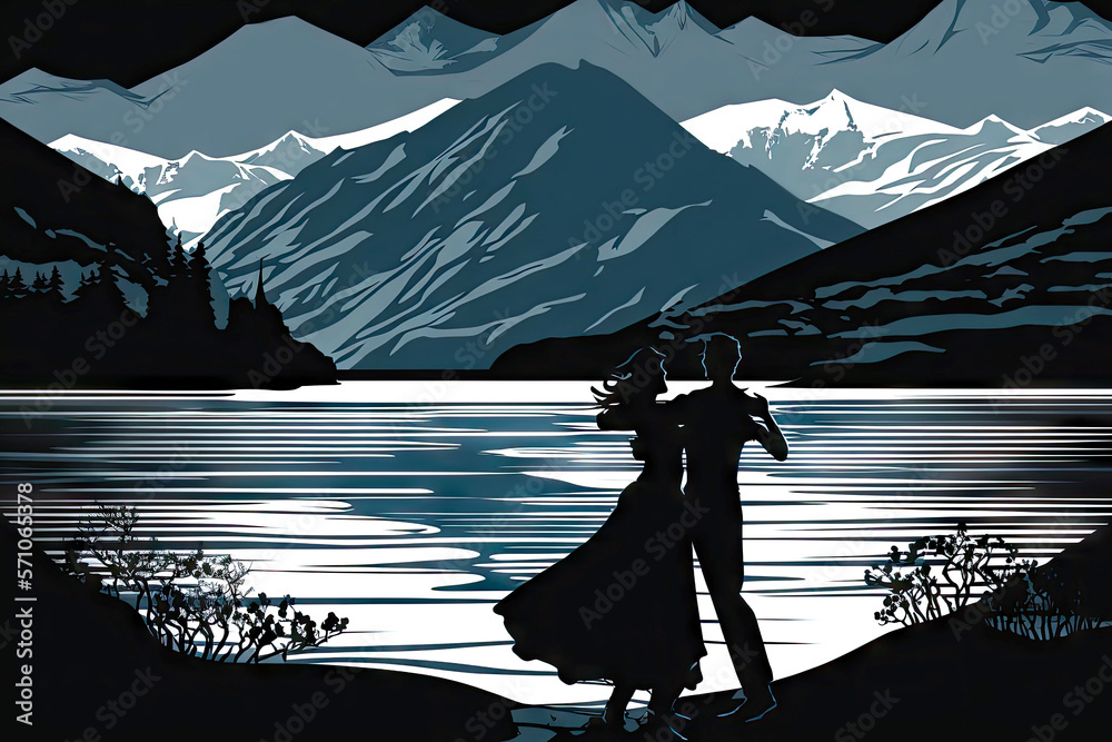 argentine tango dancers couple silhouette in nature against backdrop of ...