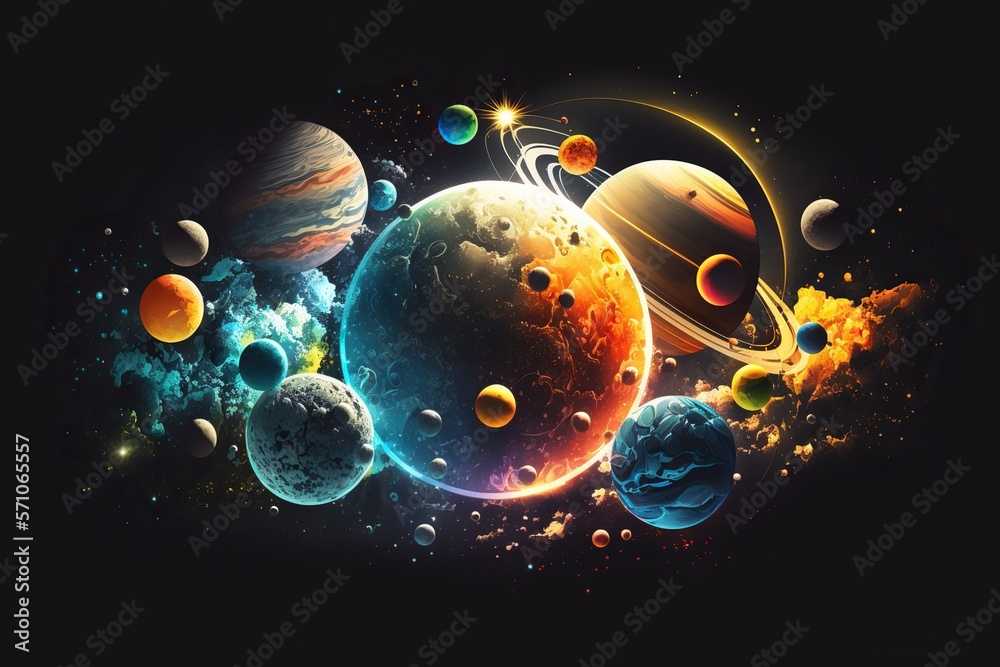 Abstract illustration of solar system showing planets in different ...