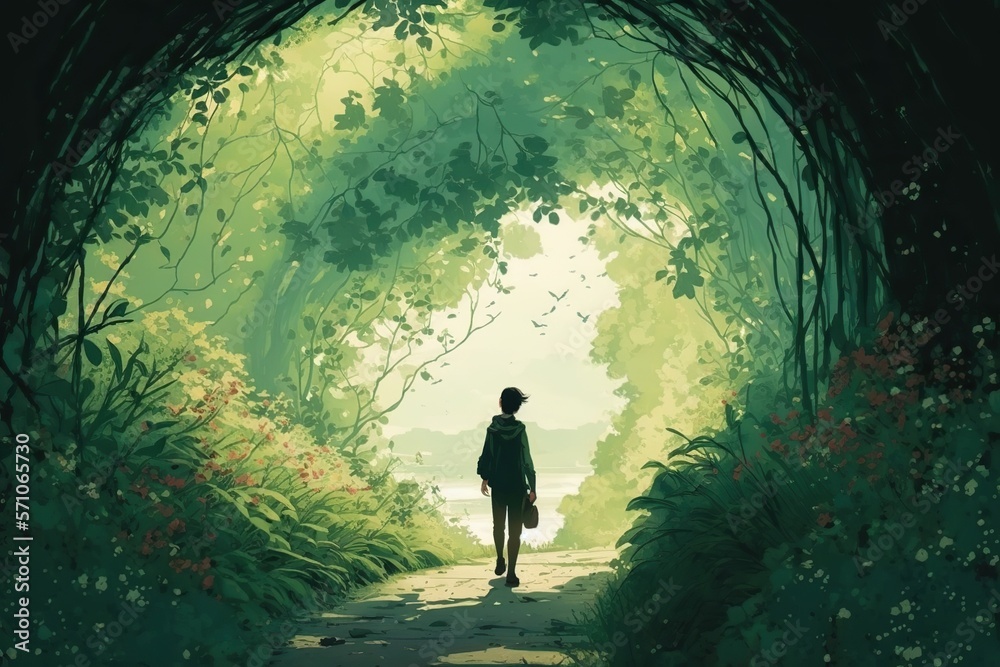 Person taking walk in nature surrounded by greenery and fresh air ...