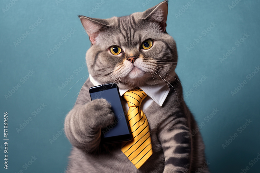 Studio photo portrait of a happy cat in business cloth, concept of Pets ...