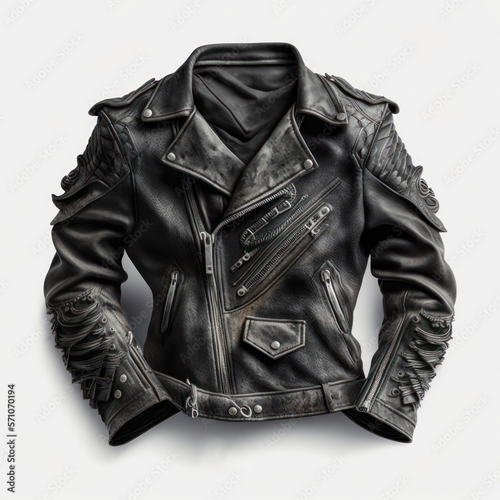 Detailed illustration of a motorcycle gang member's leather jacket ...