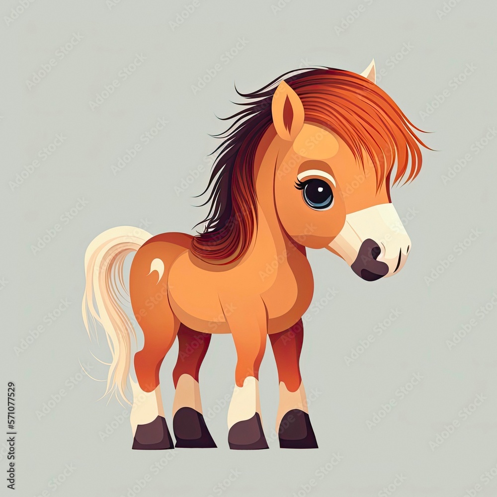Cute little brown horse, beautiful animal, cartoon character, digital ...