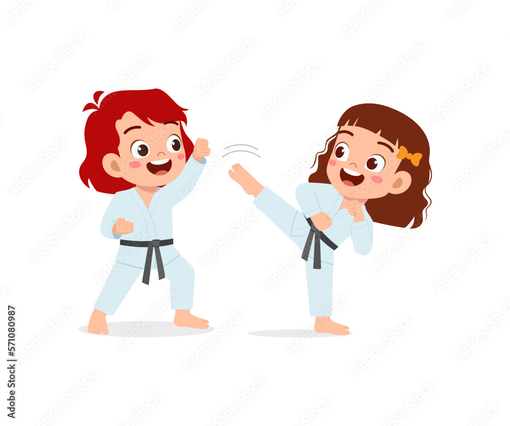 cute little kid training karate with friend together Stock Vector ...