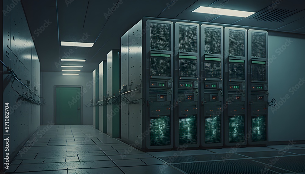 Data center with multiple rows of fully Operational Server Racks ...