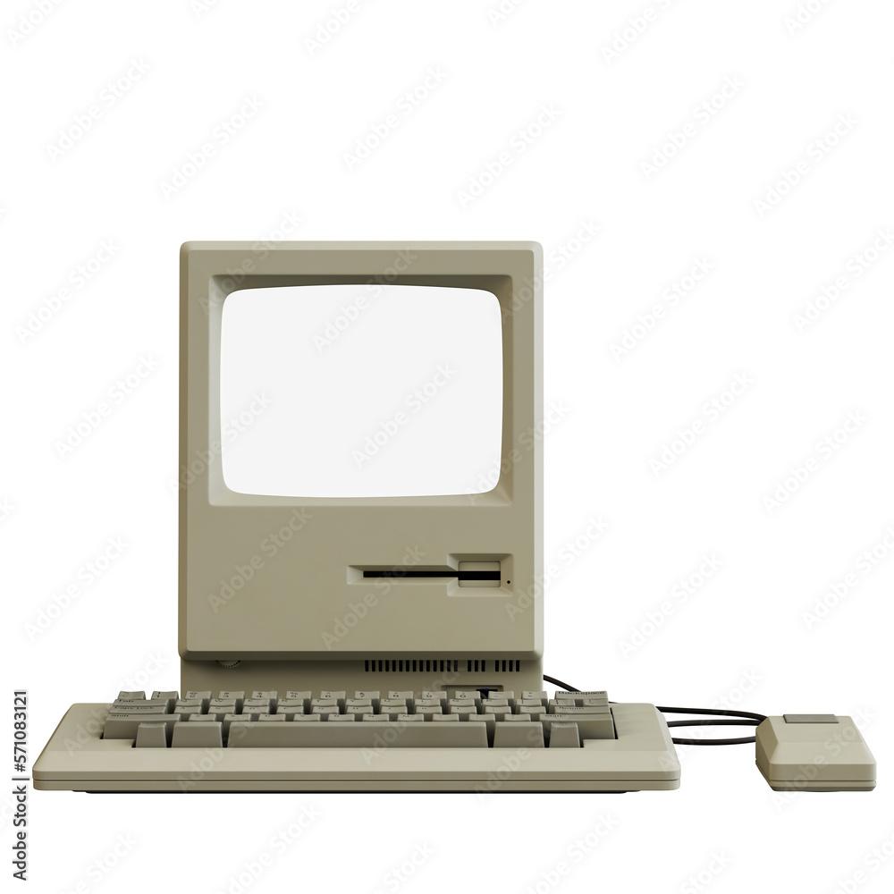 Retro Vintage Desktop Computer with Keyboard and Mouse front view ...