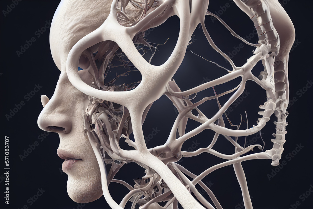 White Human Face Anatomy with Veins Making Up Head in Illustration Made ...
