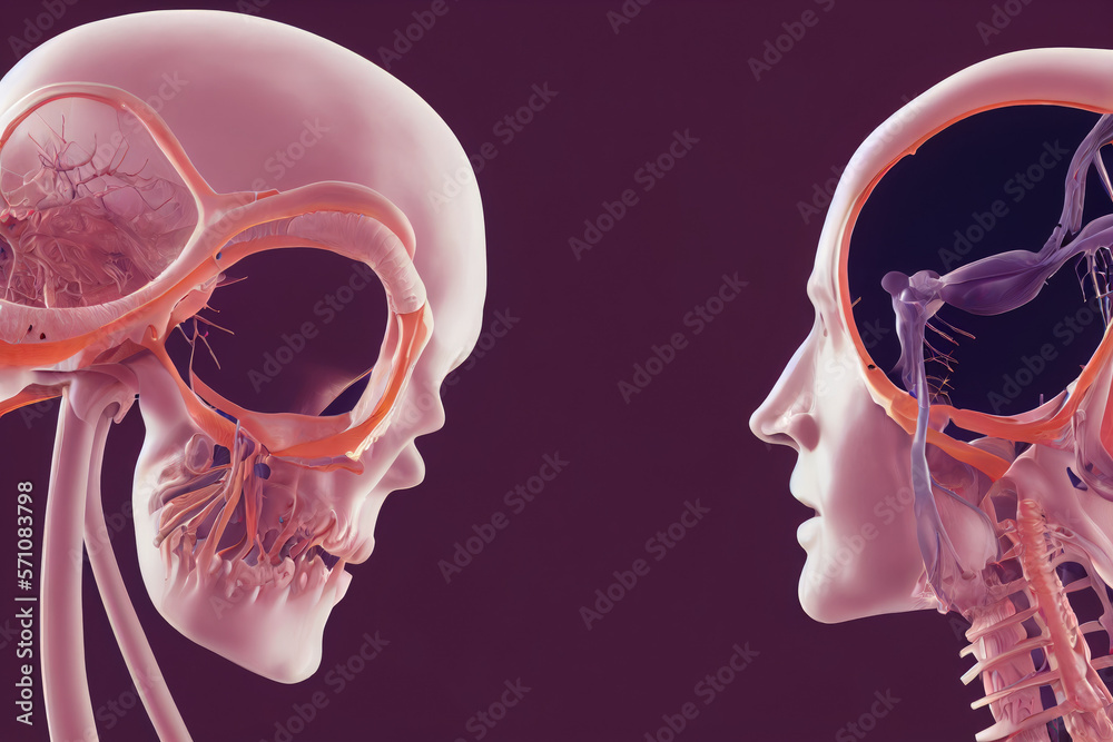Scientific Illustration of Two Human Skull Anatomy Macro Details Made ...