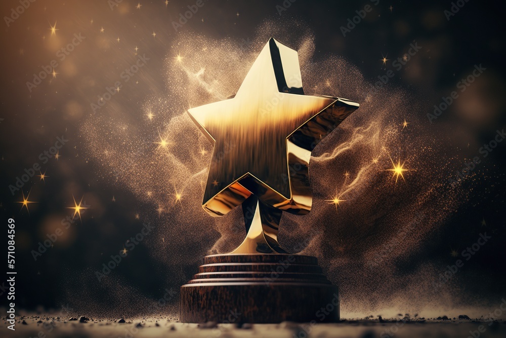Gold star trophy on shiny sparks background. Generative Ai art. Winner ...