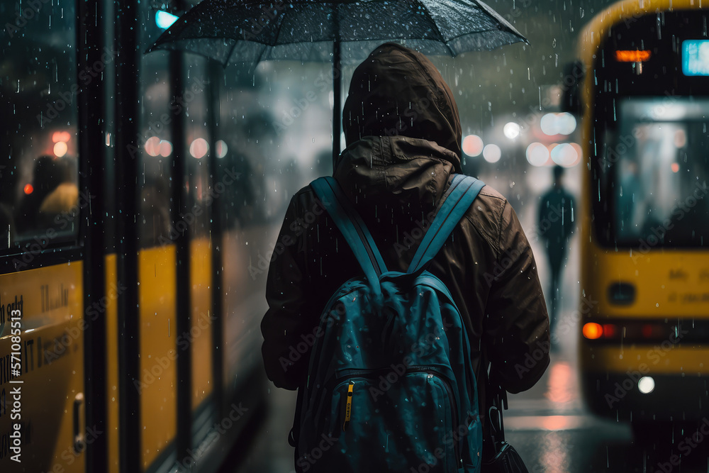 Boy Standing Alone In Rain