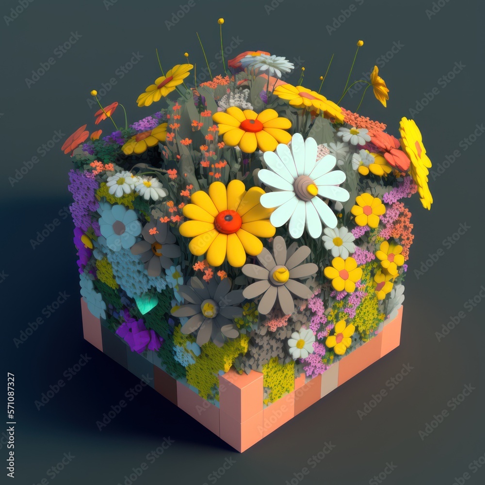 square flower bouquet in minecraft 3d cube shape miniature GENERATIVE ...